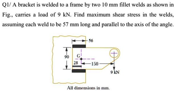 Q1/ A bracket is welded to a frame by two 10 mm fillet welds as shown ...