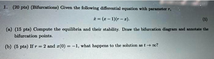 1. (20 pts) (Bifurcations) Given the following differential equation with parameter r, ẋ = (x ...