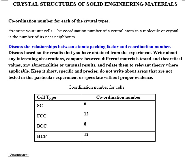 SOLVED: CRYSTAL STRUCTURES OF SOLID ENGINEERING MATERIALS Coordination ...