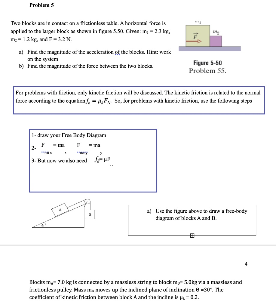 SOLVED: Problem 5 Two blocks are in contact on a frictionless table. A ...