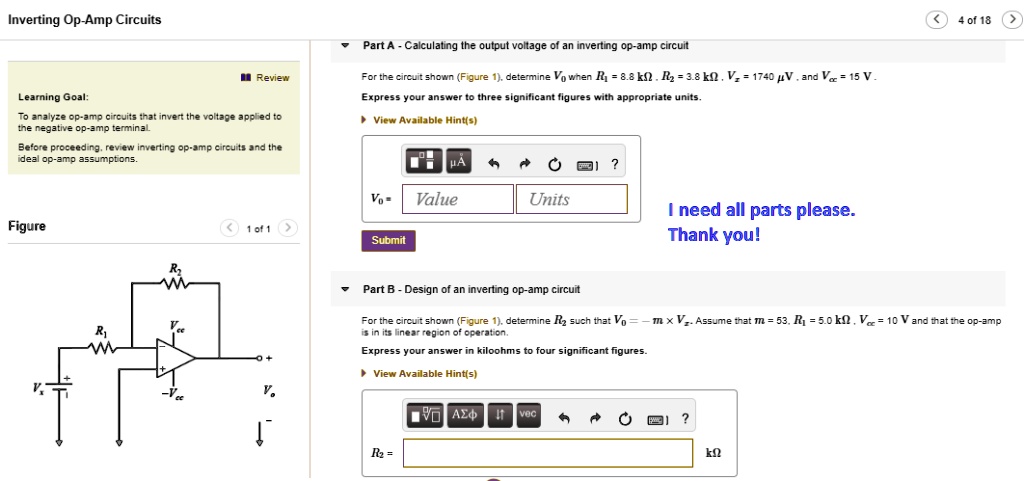 Solved Inverting Op Amp Circuits 4 Of 18 Part A Calculating The Output Voltage Of An