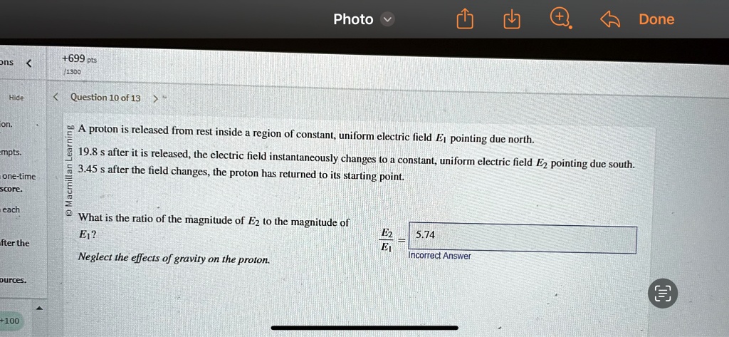 a proton is released from rest inside a region of constant uniform electric field e1 pointing ...