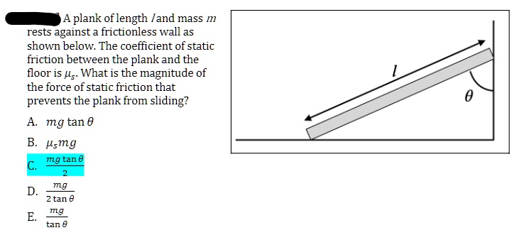 A plank of length /and mass m rests against a frictionless wall as ...