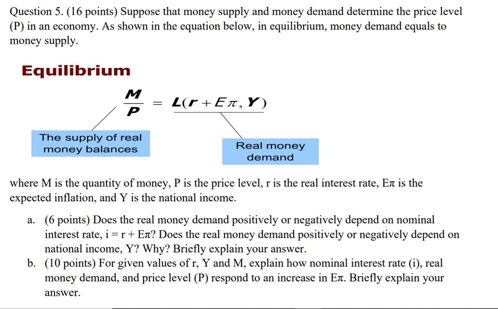 Question 5. (16 points) Suppose that money supply and money demand ...