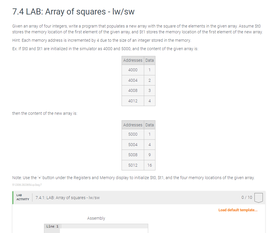 Solved 74 Lab Array Of Squares Iwsw Given An Array Of Four Integers Write A Program That 4781