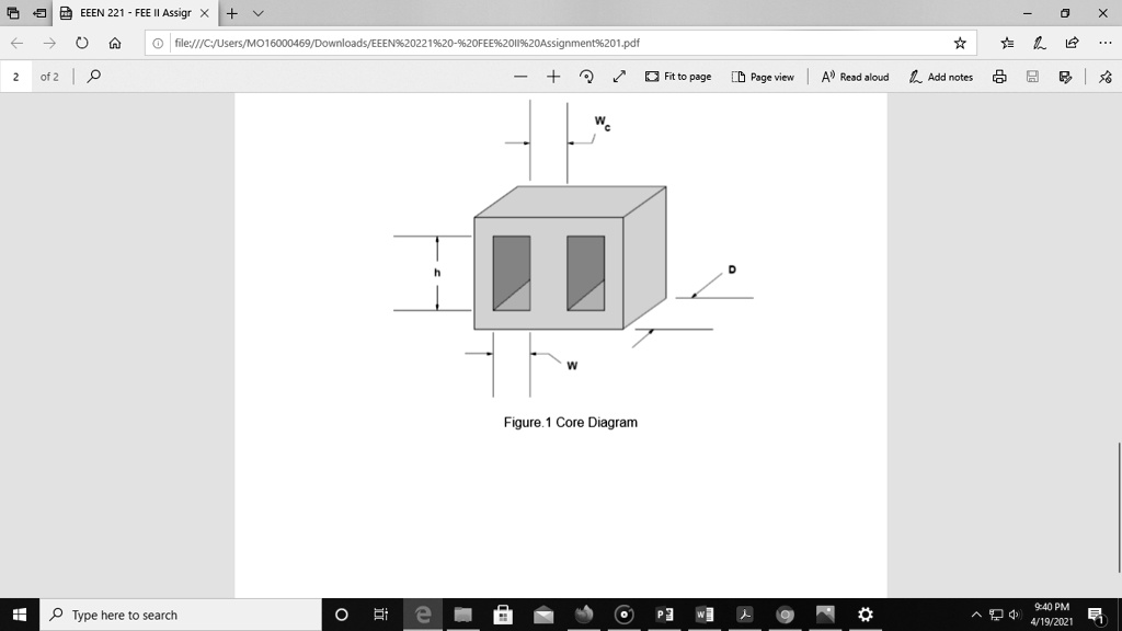 SOLVED: The core diagram of the two-winding distribution transformer is shown in Figure 1. The ...