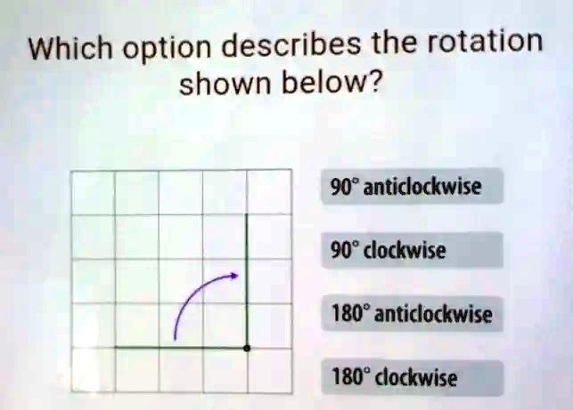 SOLVED: Which option describes the rotation shown below? 90" anticlockwise 90" clockwise 1808 ...