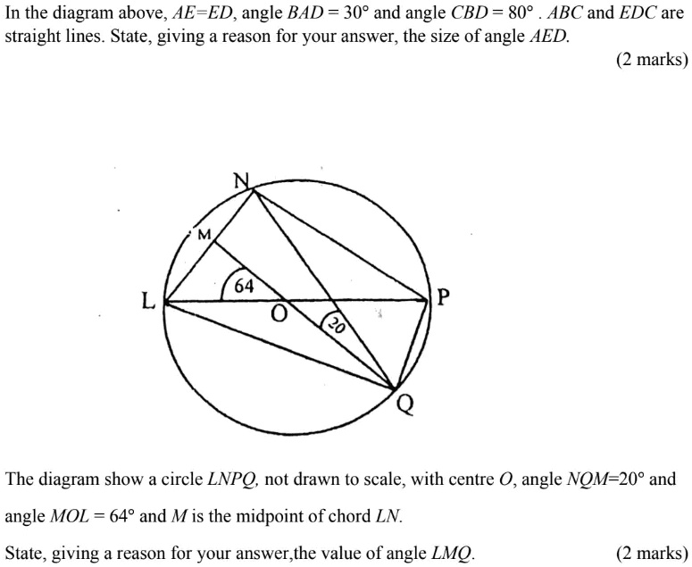 SOLVED: In the diagram above, AE-ED, angle BAD = 30Â° and angle CBD = 80Â°. ABC and EDC are ...