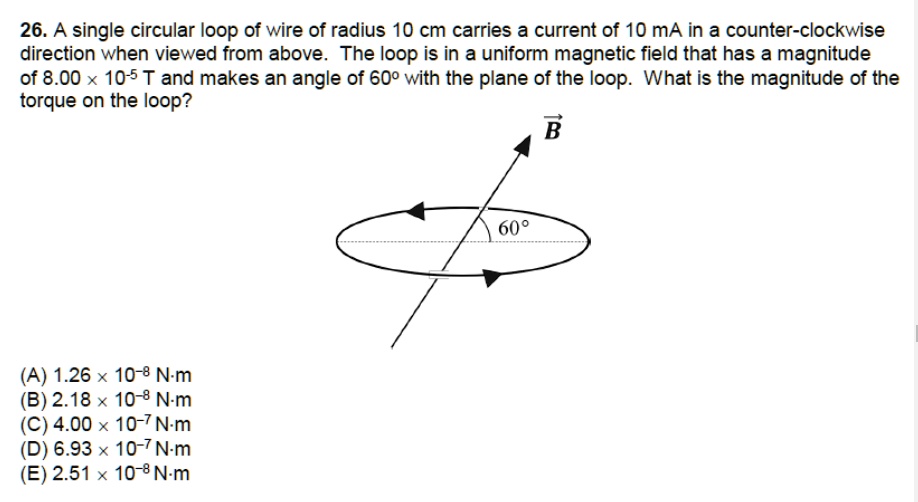 26. A single circular loop of wire of radius 10 cm carries a current of 10 mA in a counter ...