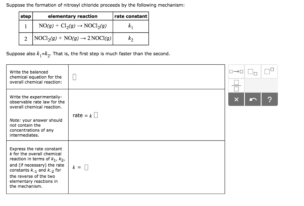 Suppose the formation of nitrosyl chloride proceeds by the following ...