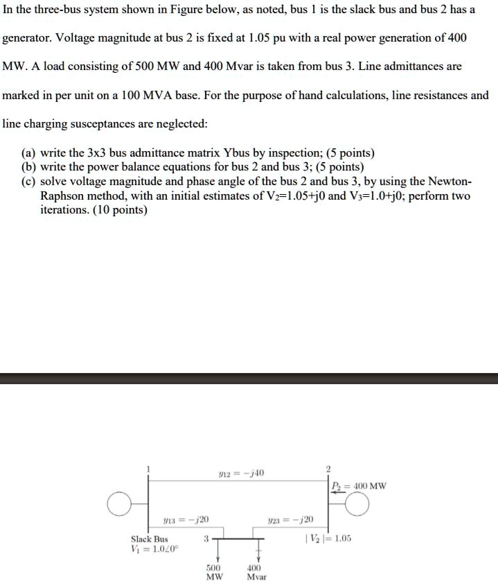 SOLVED: In the three-bus system shown in Figure below, as noted, bus 1 ...