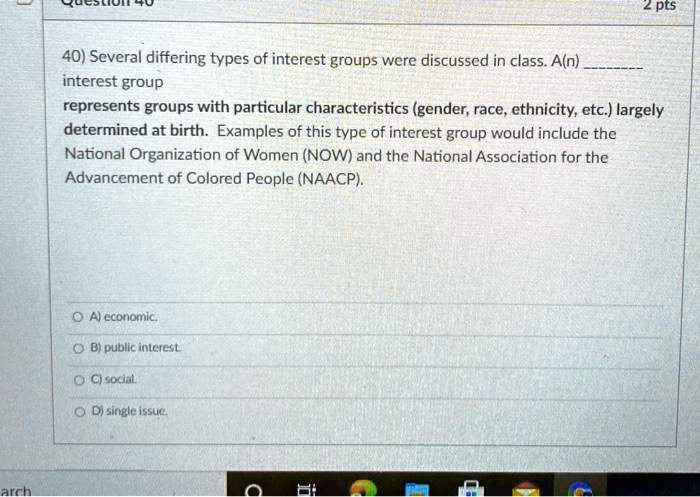 SOLVED: Several differing types of interest groups were discussed in ...