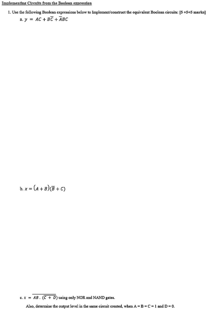 Solved Texts Implementing Circuits From The Boolean Expression 1 Use The Following Boolean 0052