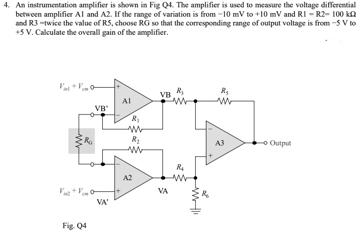 SOLVED: An instrumentation amplifier is shown in Fig Q4. The amplifier ...