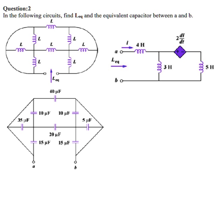 Question:2 In the following circuits, find Leq and the equivalent capacitor between a and b.