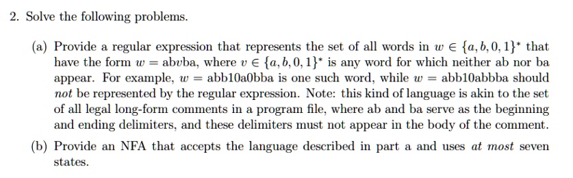2. Solve the following problems. (a) Provide a regular expression that ...