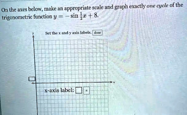 On the axes below, make an appropriate scale and graph exactly one cycle of the trigonometric ...