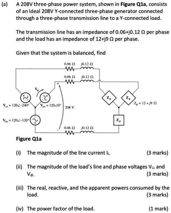 a a 208v three phase power systemshown in figure q1aconsists of an ideal208v y connected three ...