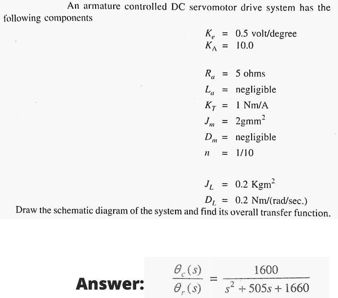 SOLVED: As An armature controlled DC servomotor drive system has the ...