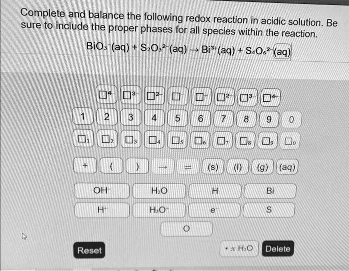 Complete and balance the following redox reaction in acidic solution ...