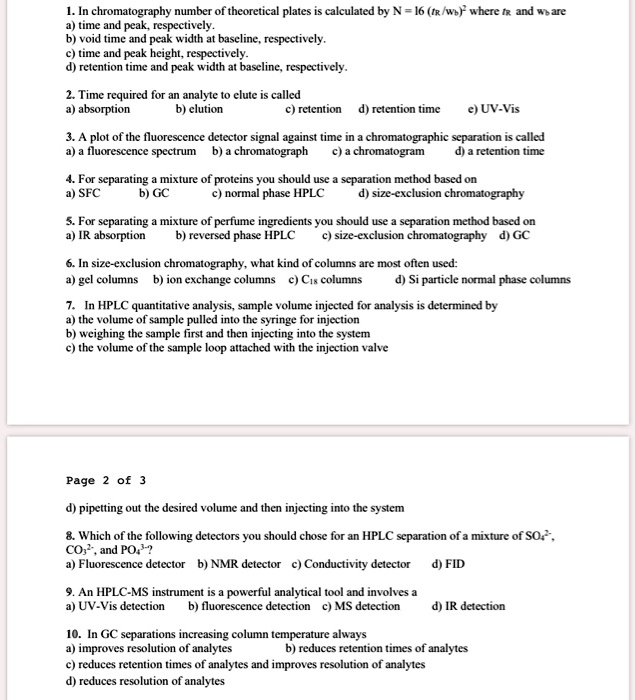 in chromatography number of theoretical plates calculated by n 16 ir ...
