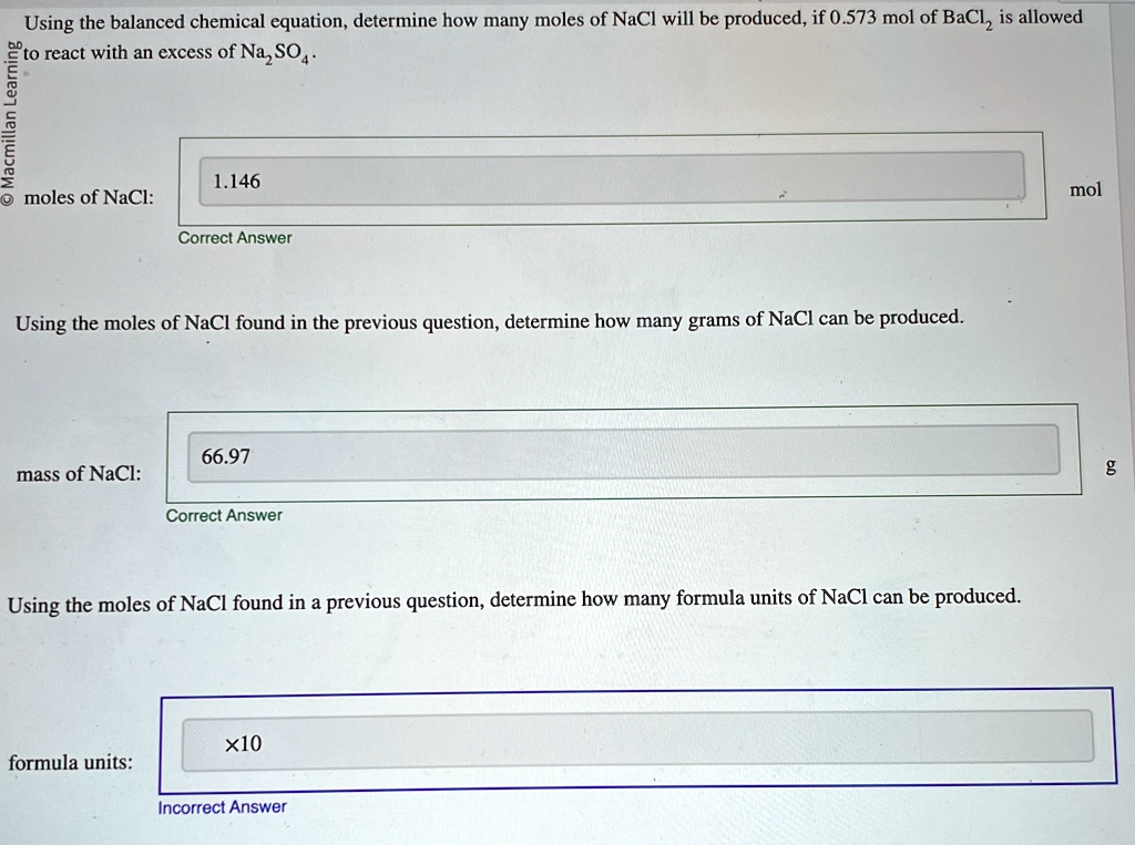 Macmillan Learning Using the balanced chemical equation, determine how ...