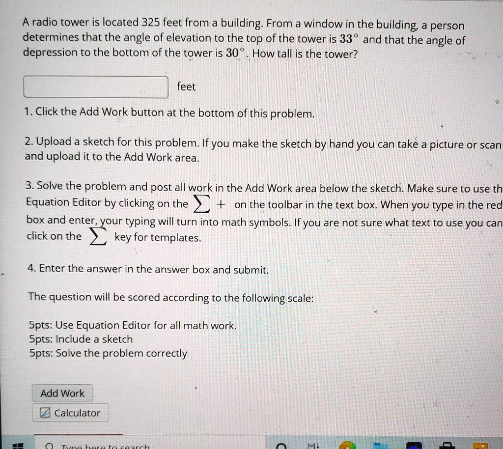 SOLVED: A radio tower is located 325 feet from a building: From a ...