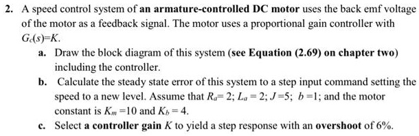 SOLVED: A speed control system of an armature-controlled DC motor uses ...