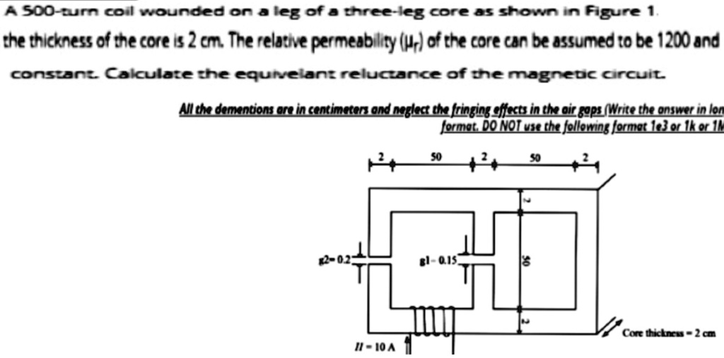 A 500-turn coil wounded on a leg of a three-leg core as shown in Figure ...