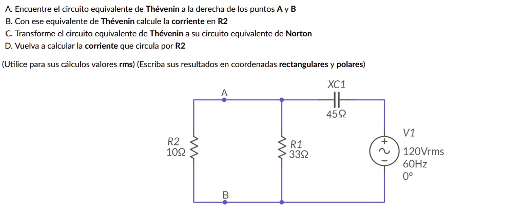 SOLVED: Find the ThÃ©venin equivalent circuit to the right of points A ...