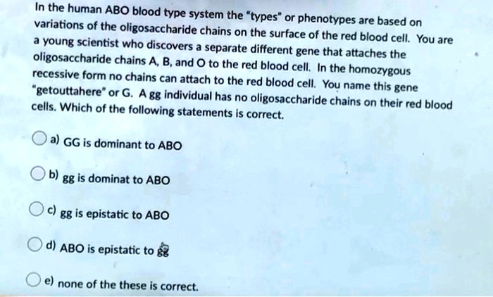 SOLVED: In the human ABO blood type system the variations of the "types ...