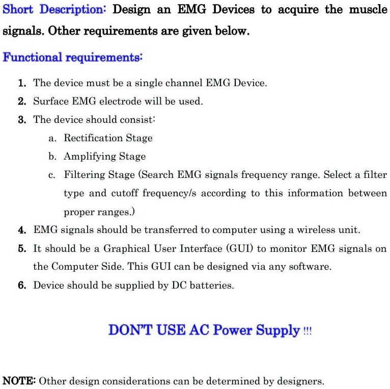 SOLVED: Short Description: Design an EMG Device to acquire muscle ...
