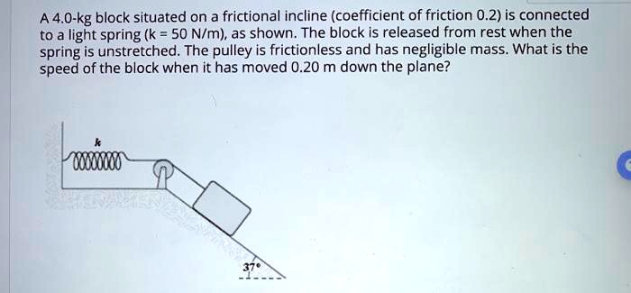 a40 kg block situated on a frictional incline coefficient of friction 02 is connected to a light ...