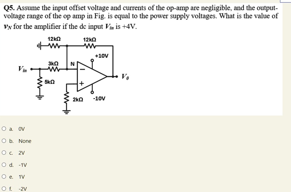 SOLVED: Q5. Assume the input offset voltage and currents of the op-amp are negligible, and the ...