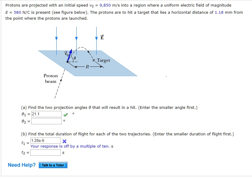 SOLVED: Protons are projected with an initial speed Vo 9,850 m/s into region where uniform ...