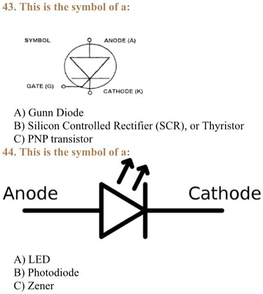 SOLVED: 43. This is the symbol of a: SYMBOL ANODE (A) GATE (G) CATHODE ...
