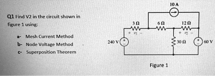SOLVED: Q1: Find V2 in the circuit shown in Figure 1 using: a) Mesh Current Method b) Node ...