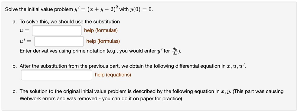 Solve the initial value problem y' = (x + y - 2)^2 with y(0) = 0. a. To solve this, we should ...