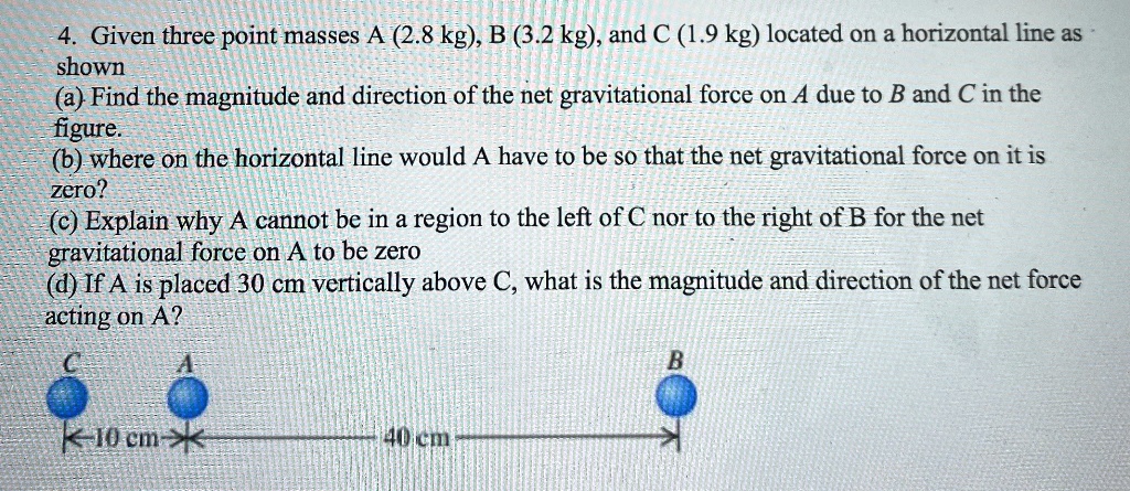 SOLVED: Given three point masses A (2.8 kg), B (3.2 kg), and € (1.9 kg) located on & horizontal ...
