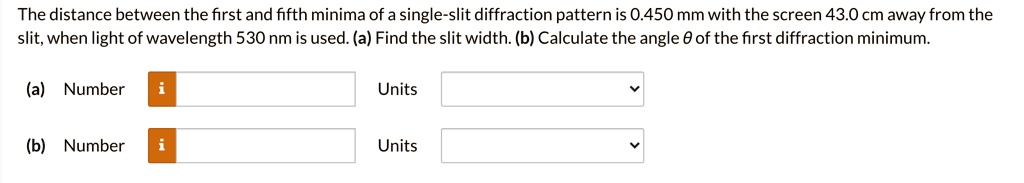SOLVED: The distance between the first and fifth minima of a single-slit diffraction pattern is ...