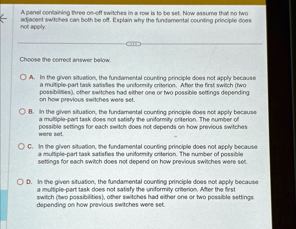SOLVED: A panel containing three on-off switches in a row is to be set ...