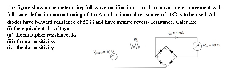 SOLVED: The figure shows an AC meter using full-wave rectification. The ...