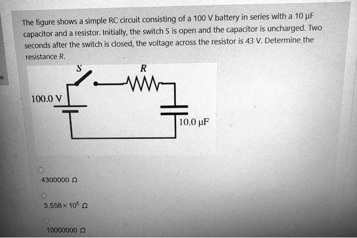 the figure shows a simple rc circuit consisting of a 100 v battery in series with a 10 f ...