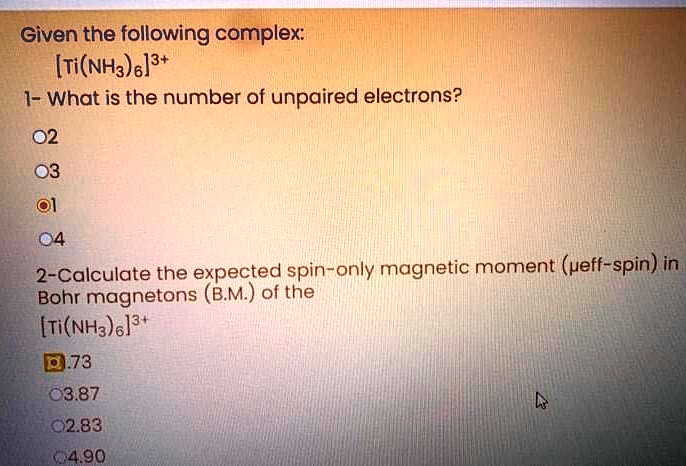SOLVED:Given the following complex: [Ti(NH3)a]3+ 1- What is the number ...