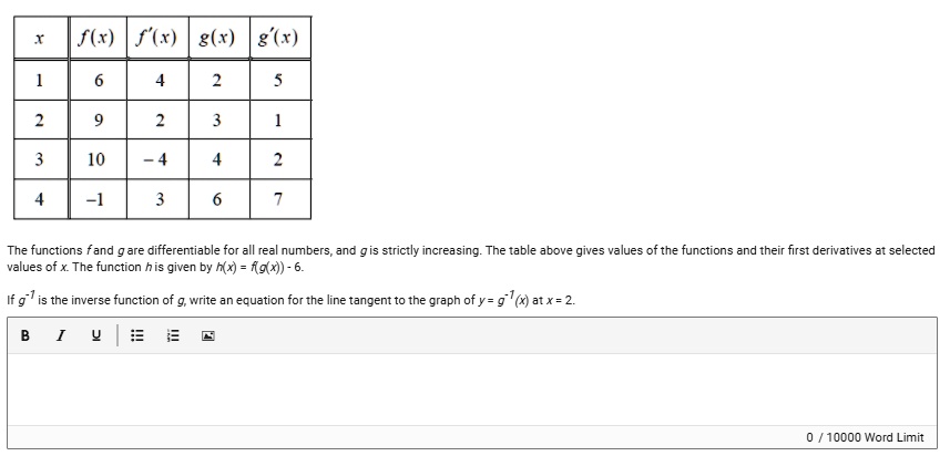 SOLVED: f(r) g() The functions fand 9are differentiable for all real numbers, ano walues of The ...