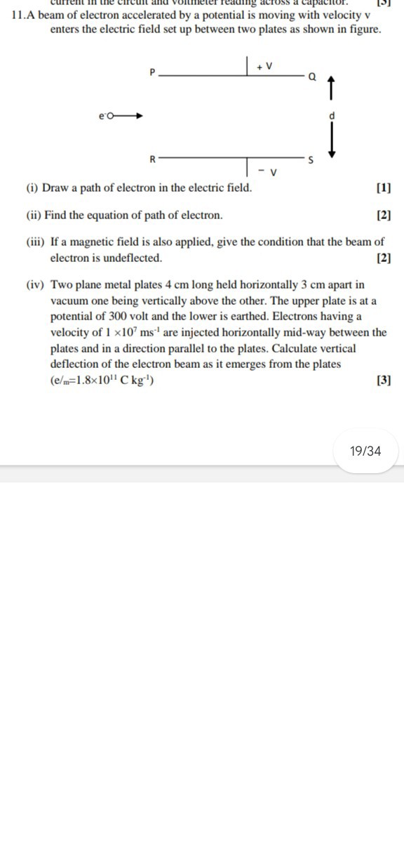 SOLVED: 11.A beam of electron accelerated by a potential is moving with velocity v enters the ...
