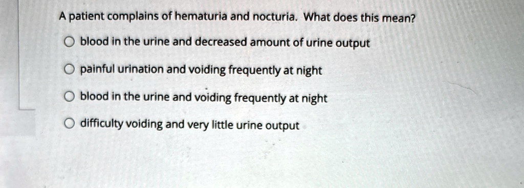 a patient complains of hematuria and nocturia what does this mean ...