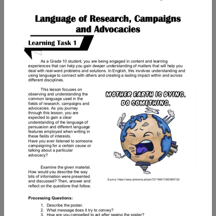 SOLVED: 1. Describe the poster. 2. What message does it try to convey ...