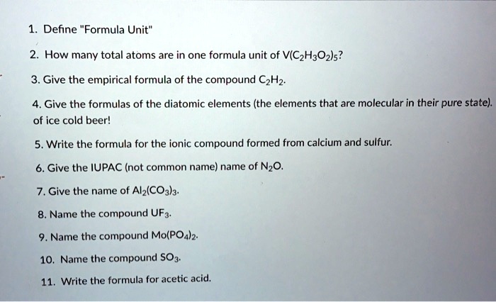 SOLVED: Define Formula Unit. How many total atoms are in one formula ...