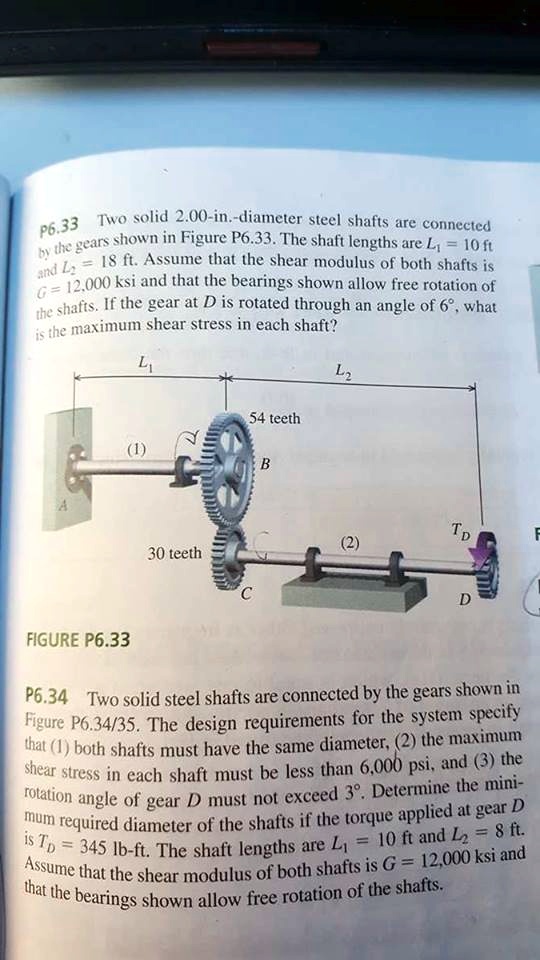 SOLVED: P6.33) Two solid 2.00-in.-diameter steel shafts are connected ...
